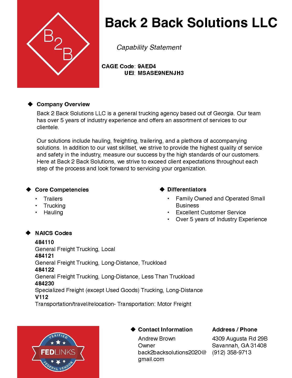 Back 2 Back Solutions LLC